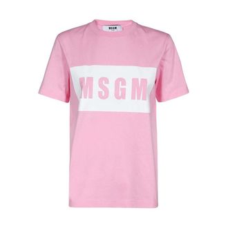 Msgm Logo Print Baumwoll T-shirt - - Tops - Damen - Rosa - XS