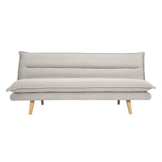 Miliboo Schlafsofa f&uuml;r 3 Personen in beige strukturiertem Samt-Effekt-Stoff und hellem Holz BINGO