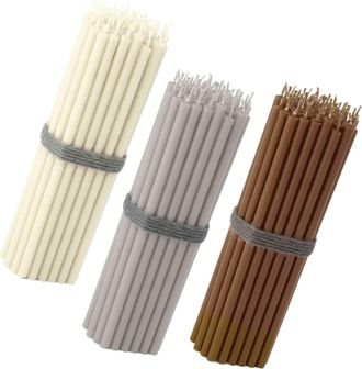 NKlaus 150x Stabkerzen Set 16 cm - Creme, Grau & Braun - d&uuml;nne tropffreie & ru&szlig;freie Kerzen - ideal f&uuml;r Boho-Deko, Gastronomie, Natur-Events & stilvolle Einr
