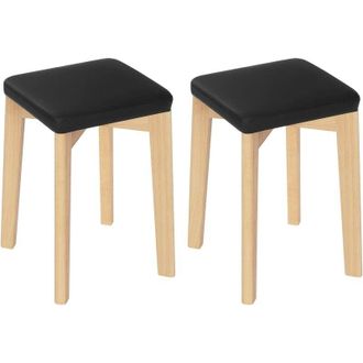 Woltu 2x Tabouret en Bois Massif, Chaise de Cuisine, Si&egrave;ge Rembourr&eacute; d&Eacute;ponge et pu, 32, 5x32, 5x47cm, Noir BH345sz-2 - Woltu