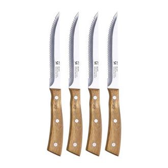 San Ignacio Compact - Set von 4 Fleischmessern - Hergestellt in Edelstahl - Mattes Finishblatt - Acacia -Holzgriff - Perfekt für Barbecue - Chuletero -Set