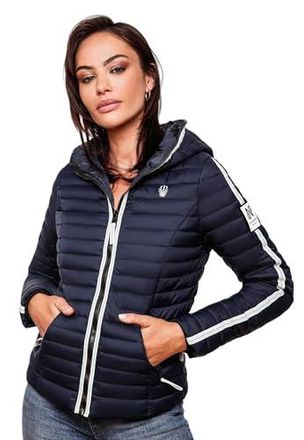 Navahoo Veste pour femmes Veste matelass&eacute;e Veste de transition Matelass&eacute;e Automne Capuche B811, bleu marine, S