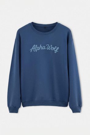Trendyol MAN Herren Blau Slogan Lang Oversize Sweatshirts