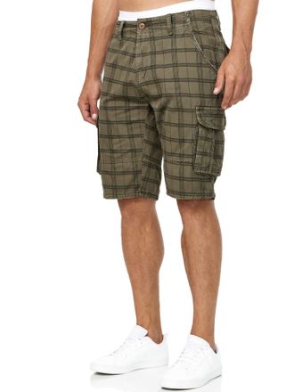 Indicode Herren Blixt Cargo Shorts mit 6 Taschen und G&uuml;rtel aus 100% Baumwolle | M&auml;nner Army Check, XXL