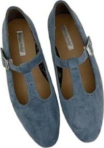 Generic JCVBN Chaussures plates Mary Janes &agrave; bride en T pour femme - Style d&eacute;contract&eacute; - Bout rond - Chaussures plates lolita, bleu, 35.5 EU