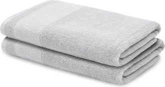 Looks by Wolfgang Joop 2X Handtuch 50x100 cm - 100% Baumwolle Doppelpack Luxus Handtücher mit Aufhänger & Logostick, 2er Set Handtücher hellgrau