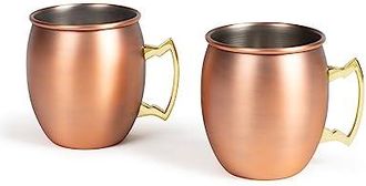 Livoo Set de 2 Moscow mule GS155 - 2 contenants, capacit&eacute; 50 cl, acier inoxydable, rev&ecirc;tement couleur cuivre mat, anse dor&eacute;e