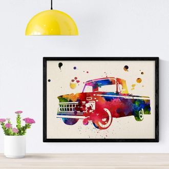 Nacnic Naktisches Plakat des alten Lkws mit Aquarelldesign. Mischung aus Aquarellstilbl&auml;ttern f&uuml;r die Innendekoration. A4-Gr&ouml;&szlig;e mit Rahmen