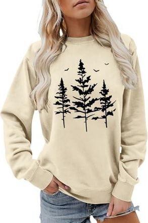 Generic Pull imprim&eacute; printemps automne hiver 2026 d&eacute;contract&eacute; manches longues col rond pull doux confortable mode pour un usage quotidien, beige, XXL