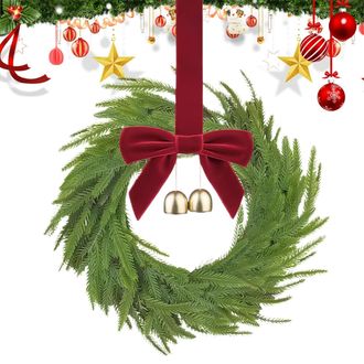 Generic K&uuml;nstlicher Weihnachtskranz - kleine Dekoration mit Schleifen und Glocken, langlebig, saisonale Verzierung, elegante immergr&uuml;ne Ausstellung, bezaubern
