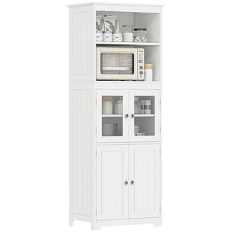 HOMCOM Armoire de Cuisine Buffet Cuisine vaisselier Meuble de Rangement avec 2 niches, 2 placards avec 4 Portes Dont 2 Portes vitr&eacute;es, &eacute;tag&egrave;re r&eacute;glable - dim