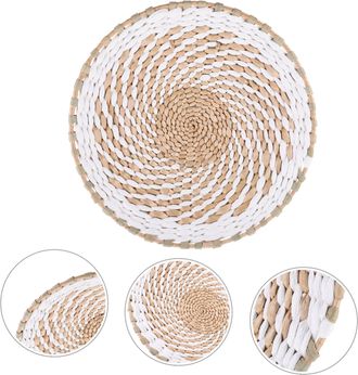 Cabilock Boho Wanddeko Aus Gewebtem Gras Rustikale Runde Wandkunst Natürliche Handgefertigte Wanddekoration Für Wohnzimmer Schlafzimmer Büro Restaurant