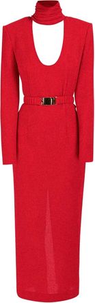 Rowen Rose Gürtel-Kleid mit drapiertem Kragen - Rot