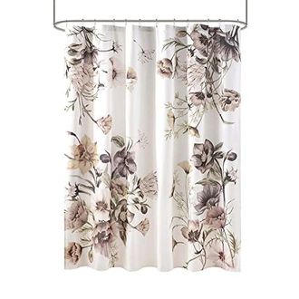 Madison Park Cassandra MP70-6717 Badezimmer-Dusche, Baumwollperkal, Bedruckt, Blumenmuster, modern, Shabby-Chic-Sichtschutz, Badezimmer-Vorhänge, 183 x 183 cm, Blu