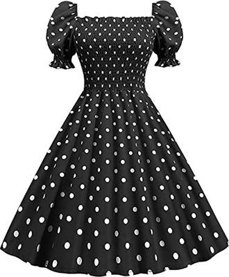 FNKDOR Robe Cocktail Femmes Robe de Soirée Chic Jointif avec Ceinture Vintage rétro année 50s pin-up Rockabilly Swing à Pois(A Le Noir,XL)