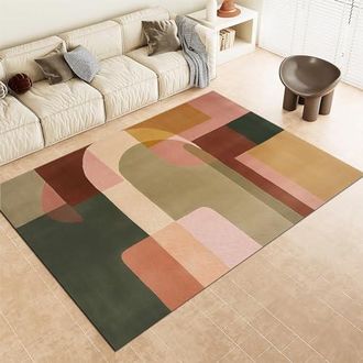 Generic Tapis de Salon Lavable en Machine Graphiques G&eacute;om&eacute;trique Minimaliste, Tapis Poils Courts et Doux Antid&eacute;rapant pour Chambre &agrave; Coucher Salle &agrave; Manger Sa