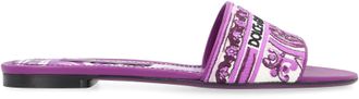 Dolce & Gabbana Womens Round-Toe Leather And Fabric Slides Purple Cotton; Lamb; Goatskin; Lamb Sandal