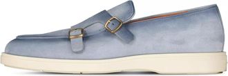 Santoni Low-Top Sneaker - Doppel-Monkstraps aus Veloursleder - Gr. 41,5 (EU) - in Blau - f&uuml;r Damen