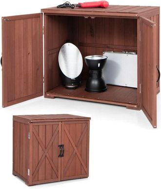 Costway Gartenschrank Holz, Lagerschrank Garten, Holzschrank mit Doppeltüren und Griffen, Geräteschrank Gerätehaus Geräteschuppen, Schuppen Schrank