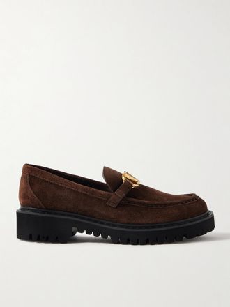 Valentino Garavani Mocassins En Daim Vlogo 30 - Marron
