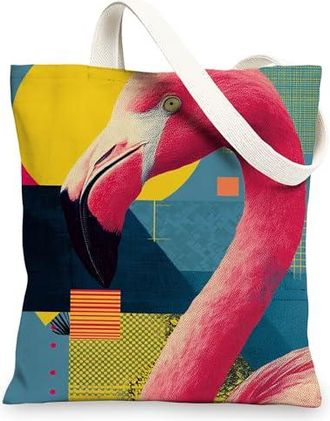 Generic Sac fourre-tout en toile motif oiseau tropical, sac réutilisable motif oiseau coloré, sac moderne, chic, léger, lavable avec bandoulière en toile, col