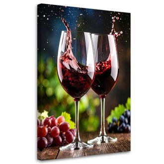 Feeby Leinwand Bilder - Bild K&uuml;che - Weingl&auml;ser mit Wein Trauben - 40x60 1tlg - Deko Deko Esszimmer Gro&szlig; - Dekoration Canvas - Gem&auml;lde - Modern Wandbilder -
