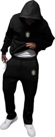 ORANDESIGNE Ensemble de Jogging Y2K Homme 2 Pièces Set Légère Ensemble de Survêtement Unisexe Sweat à Capuche et Pantalon de Sport Style Streetwear Hip Hop A Noir
