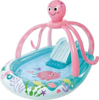 Intex 56138NP - Aufblasbares Play Center Octopus mit Rutsche und Sprühfunktion, Vinyl, Mehrfarbig, 234x183x150 cm