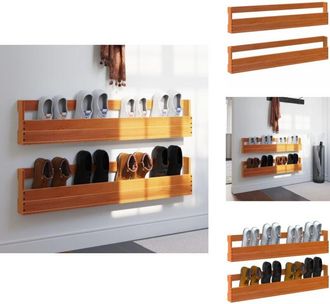 vidaXL Vidaxl - Wand-Schuhregale 2 Stk. Wachsbraun 110x8,5x23,5 cm Massivholz - Holz Schrank - Wand Regal - Schuhschrank - Schuh Organizer - Kiefernholz