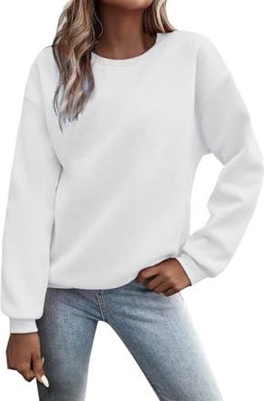 Generic Chandails en molleton pour femme - Couleur unie - Haut surdimensionn&eacute; - Col rond - Manches longues - Automne - Hiver - D&eacute;contract&eacute; - Confortable - Ten