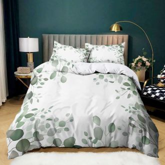 Generic Abstrakt Bettw&auml;sche 180x200 hellgr&uuml;ne Bl&auml;tter Bettw&auml;sche Set 3D Bedruckte Bettbezug Einfache Pflege 3-Teiliges Mikrofaser mit Rei&szlig;verschluss 1 Bettbez