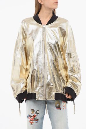 Dsquared2 Oversized Lam&eacute; Leather Bomber with Front Zip Dsquared2