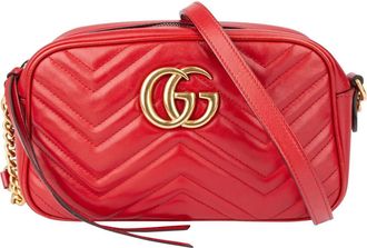 Gucci Crossbody Bags - Gucci Red Leather Marmont GG Crossbody Bag - Gr. unisize - in Rot - f&uuml;r Damen