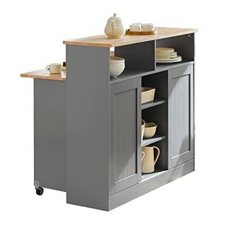 SoBuy FSB36-HG - Buffet avec Portes coulissantes - Meuble de Cuisine avec Plan de Travail Extensible - Armoire de Cuisine - Gris Clair - LG : env. 110 x 97 