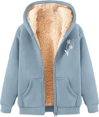 Generic Sweat-shirt cardigan dhiver en velours &eacute;paissi chaud &agrave; capuche avec fermeture &eacute;clair couleur unie pour femmes 2026, bleu clair, M