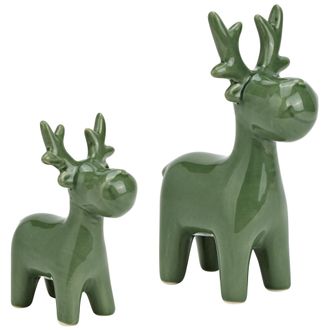 Matches 21 Keramik Winter Dekofiguren Set Rentier grün - Moderne Weihnachtsdeko für Innen im Scandi-Stil