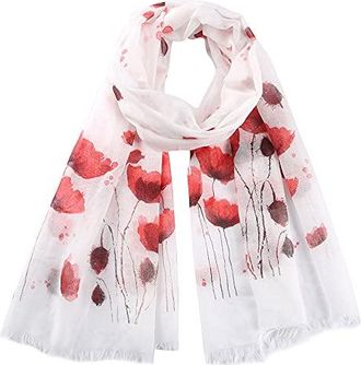 Generic Écharpe Imprimée Coquelicots pour femme Foulard Floral Elégant Écharpe à Franges Enveloppes Léger Grande Châle, 180 x70 cm (Blanco)