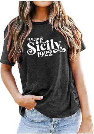 Generic T-shirt d&eacute;t&eacute; Picture It Sicile 1922 pour femme - D&eacute;contract&eacute; et tendance - Haut ample - Motif mignon - Coupe ample - Lettre de plage - T-shirt &agrave; manch