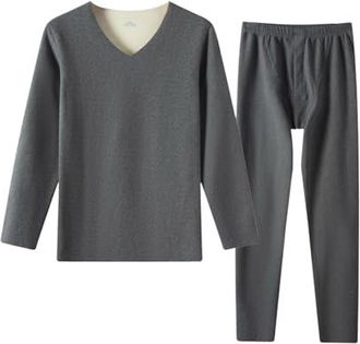 Generic Lot de 2 sous-vêtements thermiques pour homme - Col en V - Manches longues - Doublure en polaire épaisse - Confortable - Extensible - Léger et solide,