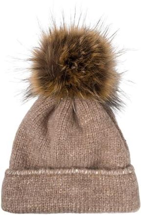 styleBREAKER Bonnet &agrave; Pompon tricot&eacute; pour Femmes Unicolore avec Paillettes et Doublure Polaire, Bonnet &agrave; Pompon de Fourrure dhiver, Bonnet tricot&eacute; 04024210, Couleu
