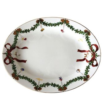ROYAL COPENHAGEN 1017443 Star Fluted/XMAS Platte oval gross 37cm, Porzellan, Mehrfarbig