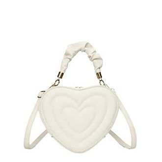 Generic Sac &agrave; main en forme de coeur pour femme, sac &agrave; main en cuir avec poign&eacute;e sur le dessus, sac &agrave; bandouli&egrave;re mignon avec fermeture &eacute;clair, blanc, Small