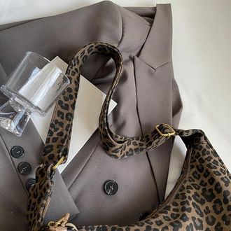 Generic Grand sac fourre-tout en daim synthétique imprimé léopard pour femme, voyage, shopping, usage quotidien, café, 340.00 x 120.00 x 240.00 mm