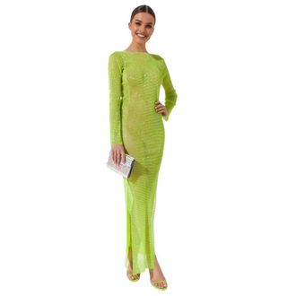 Santa Brands Gr&uuml;nes Maxi-Mesh-Kleid mit Kristallen - - Dresses - Damen - Gr&uuml;n - ONE SIZE