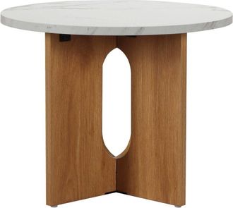 Oviala Moderner runder Couchtisch 50 cm Marmoreffekt helles Holz