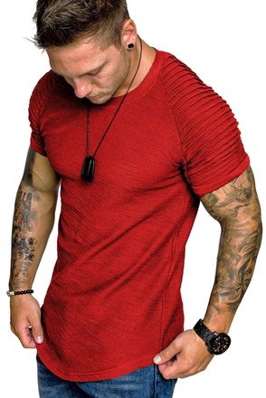 Coofandy Herren T-Shirt Kurzarm Rundhals Fitness Runningshirt Sportshirt M&auml;nner Trainingsshirt Rot XL