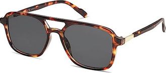 Sojos Lunettes de soleil aviateur rétro pour femmes et hommes, lunettes de soleil rectangulaires tendance SJ2202, Monture tortue/verres gris, 54-21-146