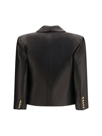 Balmain Womens Spencer Leather Jacket Noir Lamb Ovis Aries