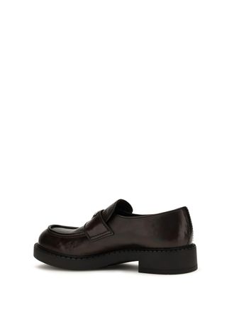 Prada Mens Loafers Brushed Leather Teak