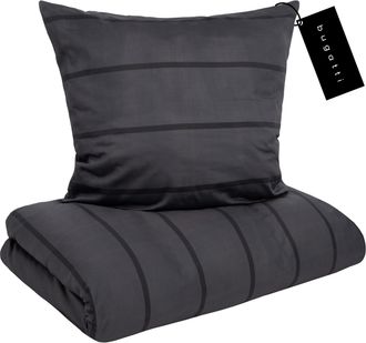 Bugatti Bettwäsche 155x220 cm - Satinbettwäsche anthrazit/schwarz, 100% Baumwolle, 2 teilig mit Reißverschluss
